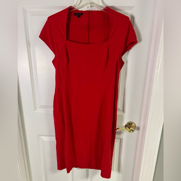 Escada | Dresses | Escada Red Sheath Mini Dress Square Neck | Poshmark